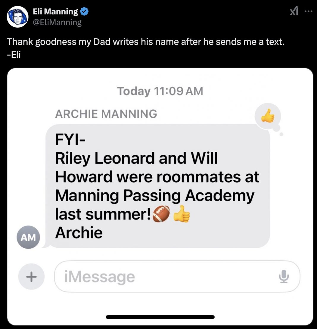 Roommates to Rivals: Eli Manning Reveals Riley Leonard and Will Howard ...